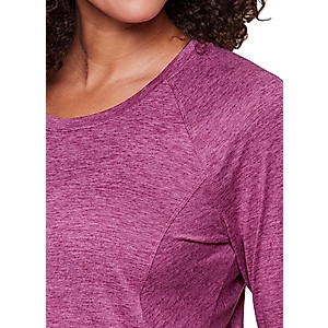 RBX Activewear Long Sleeve Running Top for Women, Lightweight Space Dye Buttery Soft Yoga Tee with Thumbholes Heathered Berry Wine M
