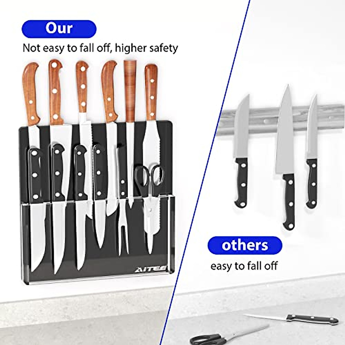 AITEE Acrylic Knife Holder for Wall, Clear Knife Block With Protection Shield for Kitchen Multifunctional Storage, Double-Layer Dust-Proof Storage Knife Holder for Knife Organize and Storage
