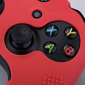 9CDeer 1 Piece of Studded Protective Silicone Cover Skin Sleeve Case + 8 Thumb Grips Analog Caps for Xbox One/S/X Controller Red Compatible with Official Stereo Headset Adapter