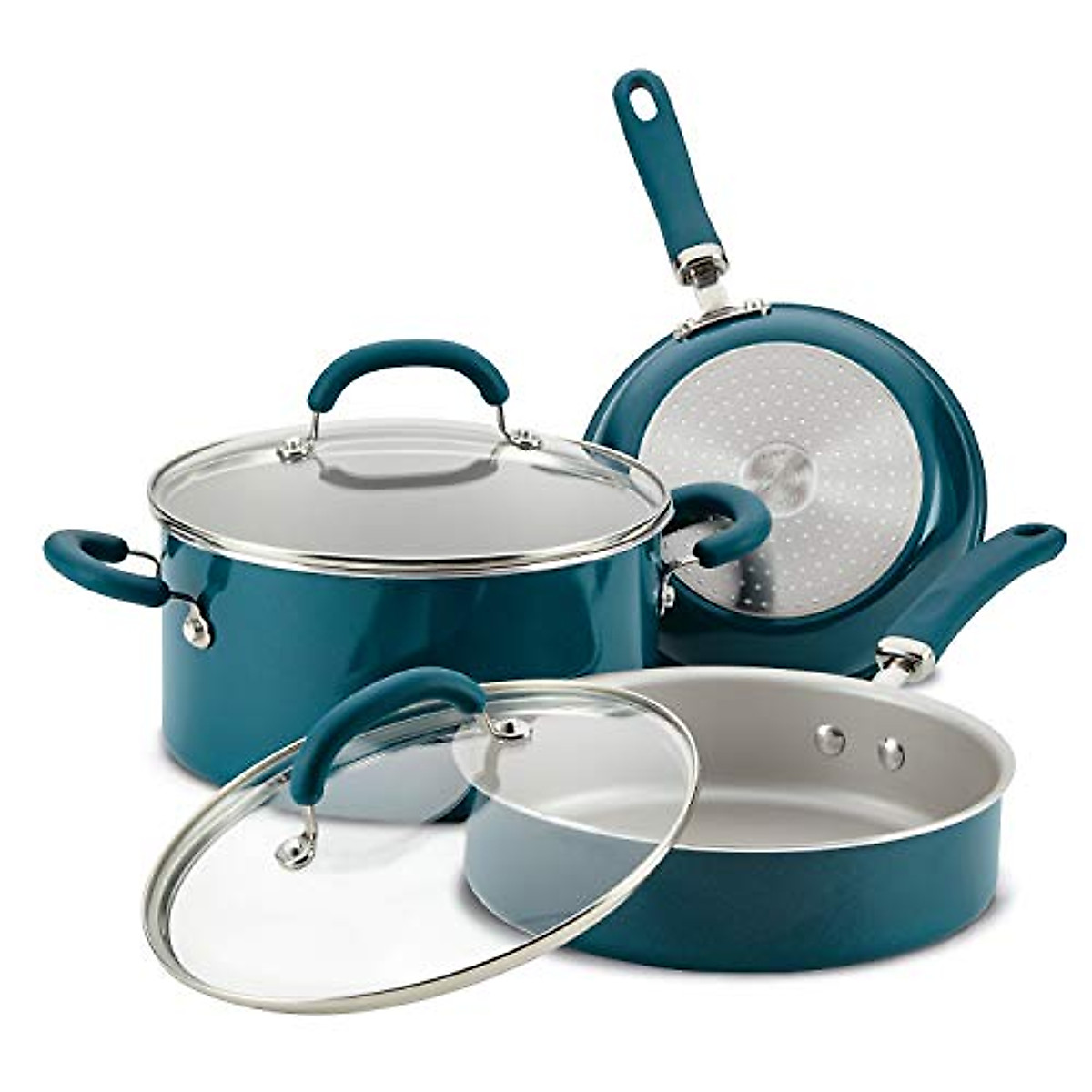 Rachael Ray Create Delicious Nonstick Cookware Pots and Pans Set, 13 Piece, Teal Shimmer