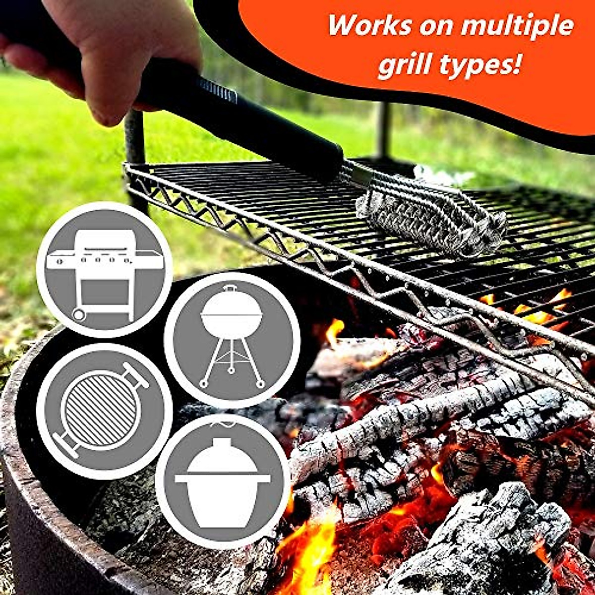 Grizzly Grilling Grill Brush and Scraper - Bristle Free Stainless Steel BBQ Cleaning Tool - No Wire Scrubber Best for Gas/Charcoal/Porcelain Grill Grates - Safe Barbeque Accessories