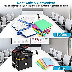 Fireproof Document Box with Lock, File Organizer 2-Layer Collapsible File Safe with Reflective Strip, Portable Travel Home Office File Cabinet for Hanging Letter/Legal Size Folder/Certificate Black