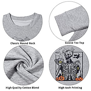MYHALF Coffee Skeleton Sweatshirt Women Halloween Pumpkin Shirts Funny Graphic Long Sleeves Fall Sweatshirts