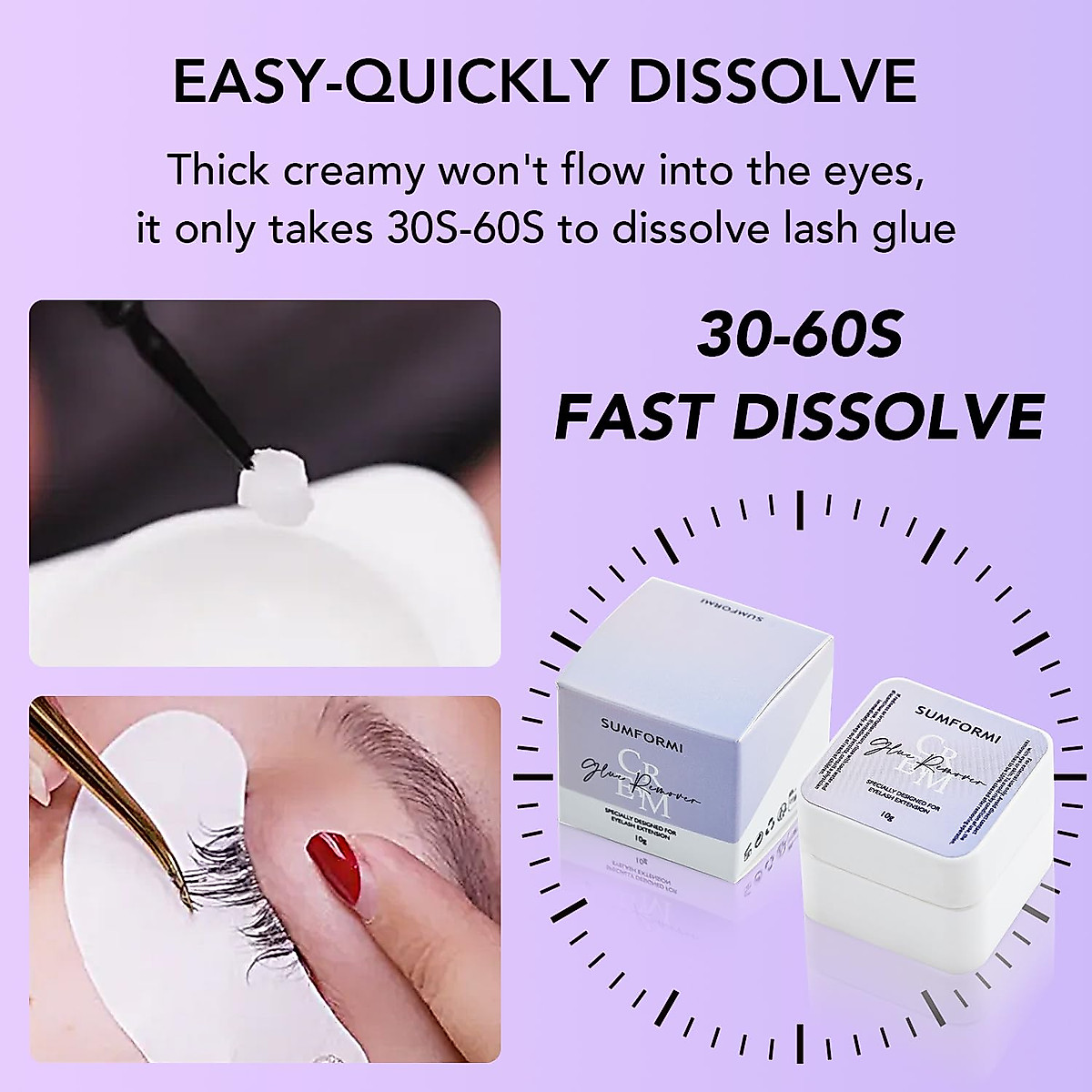 SUMFORMI Eyelash Extension Remover Cream Lash Remover 30-60s Fast and Safe Dissolve -10g Lash Glue Remover Cream Low Irritation Cream for Sensitive Skin Professional Use Only Eyelash Remover