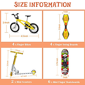 Skylety 31 Pieces Mini Finger Toys Set for Boy Girl Includes 6 Finger Skateboards, 4 Finger Bikes, 2 Mini Scooters 4 Swing Board 8 Matched Wheels 7 Tool Accessories Educational Toy Party Favor (Cool)