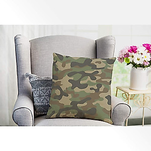EKOBLA Camouflage Throw Pillow Cover Military Army Green Hunting Solider Combat Forest Woodland Cozy Square Cushion Case for Men Women Boys Girls Room Home Decor Cotton Linen 18x18 Inch