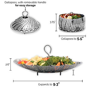 Kitchen Deluxe Vegetable Steamer Basket - Fits Instant Pot Pressure Cooker 3, 5, 6 Qt & 8 Quart - 100% Stainless Steel - Accessories Include Safety Tool + Julienne Peeler + eBook - For Instapot