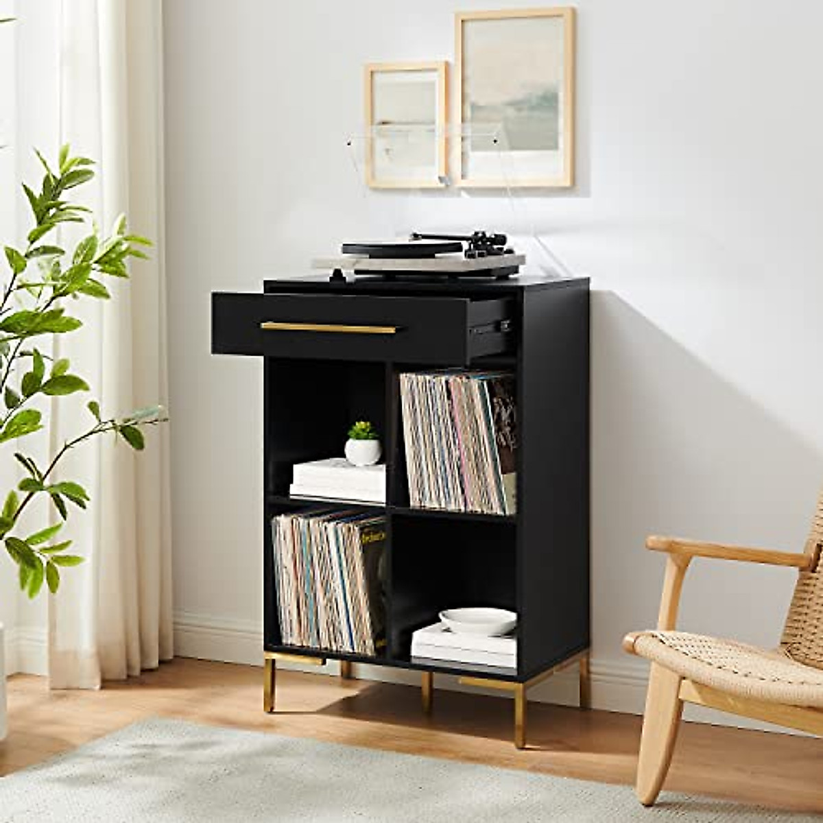 Crosley Furniture Juno Record Storage Cube Bookcase, Black