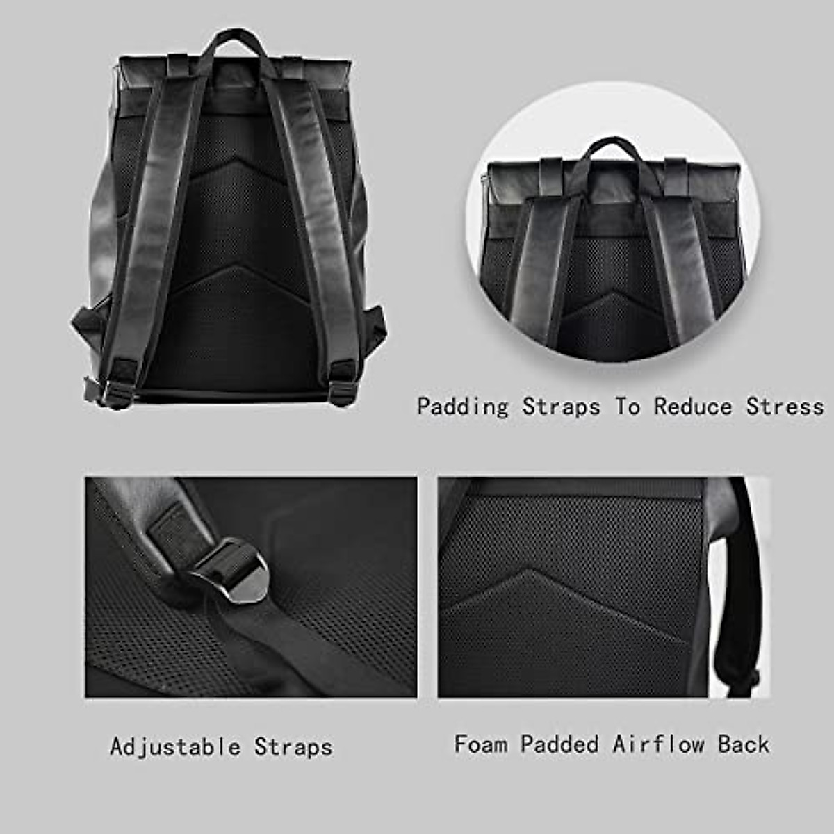Business Laptop Backapck, Pu Leather Backpack for Travelling Business College, Fits 14.5 Inch Notebook