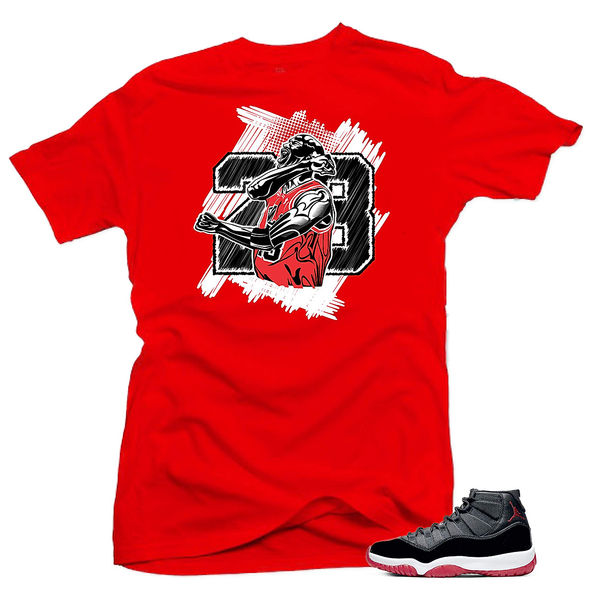 Jordan 11 Bred 2019 Match Shirts (Jordan 11 Bred 2019 - Goat 23 (Red), L)