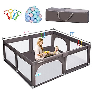 Albott Portable Baby Playpen for Babies and Toddlers, 79"x71" Baby Playards, Extra Large Anti-Fall Infant Safety Activity Center(Deep Grey)