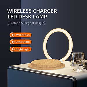 EMIE LED Bedside Lamp with Wireless Charger, Touch Desk Lamp Adjustable Nightstand Light Decor, 3 Brightness Levels Eye-Caring Table Lamps for Bedroom Dorm Home Office Gifts