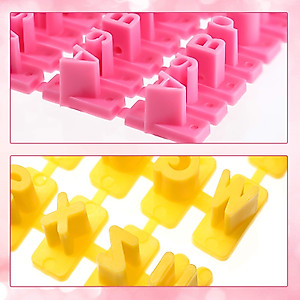 Alphabet Number Punctuation Cookie Letter Biscuit Stamp Cookie Letters Stamp Set Including Letters Lower and Upper Case for Cookie Decorations Embosser Cutter Fondant DIY Tool (Yellow, Pink)