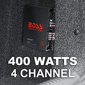 BOSS Audio Systems R1004 4 Channel Car Amplifier – Riot Series, 400 Watts, Full Range, Class A/B, 2 Ohm Stable, IC (Integrated Circuit) Great for Car Speakers and Car Stereos