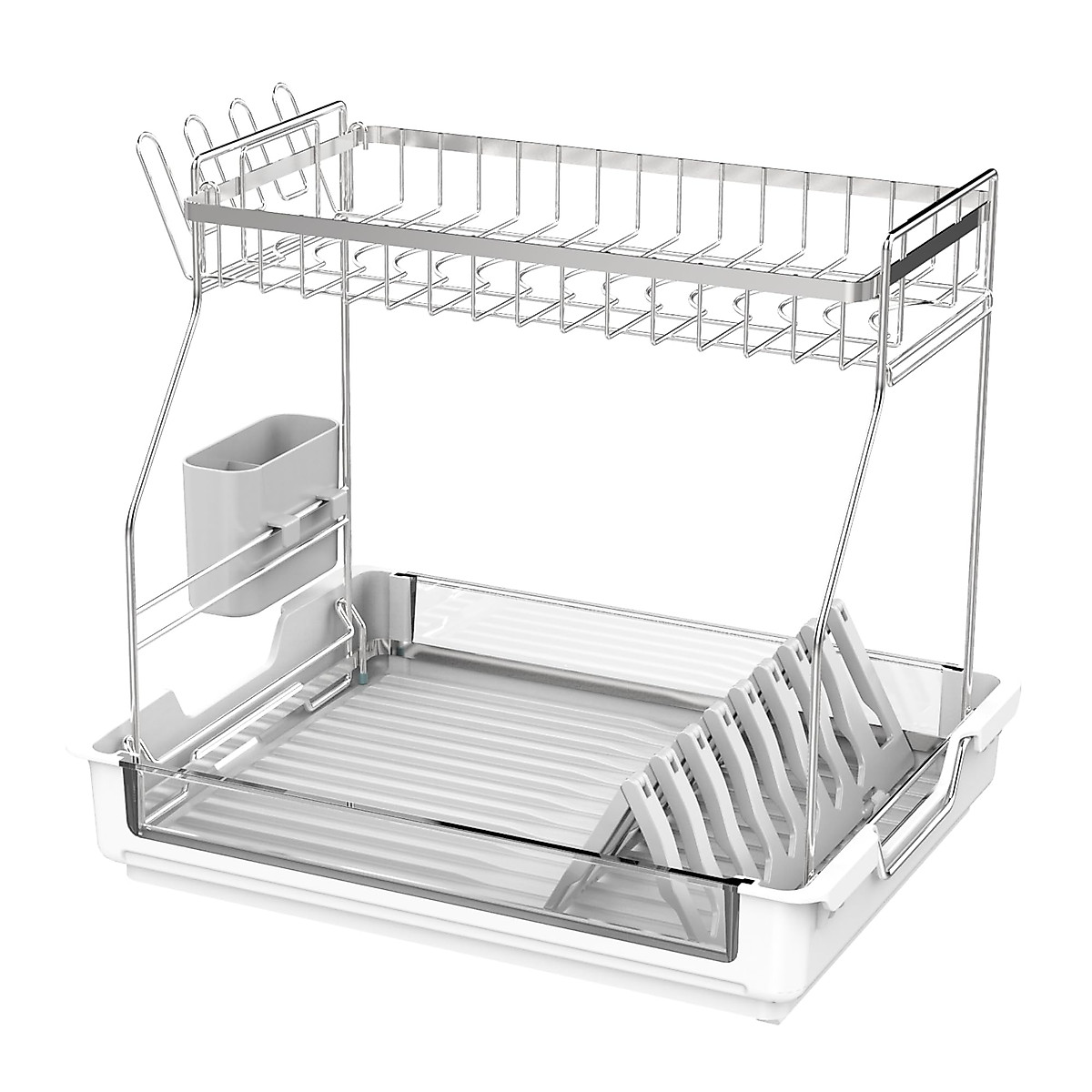 EMT ETRENDS Large Capacity Dish Drying Rack,Rust Resistant Dish Rack for Kitchen, Compact and Foldaway Dish Drainer with Removable Drainboard, Utensil/Cutlery Holder , Plastic, White