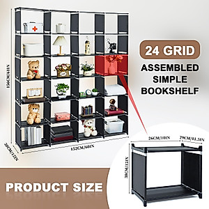Suzile 24 Large Extra Cube Storage Organizer 6 Tiers Bookshelf Organizer Black Cube Storage Shelf DIY Bookcase Tall Book Shelves for Living Room Study Room Bedroom Office
