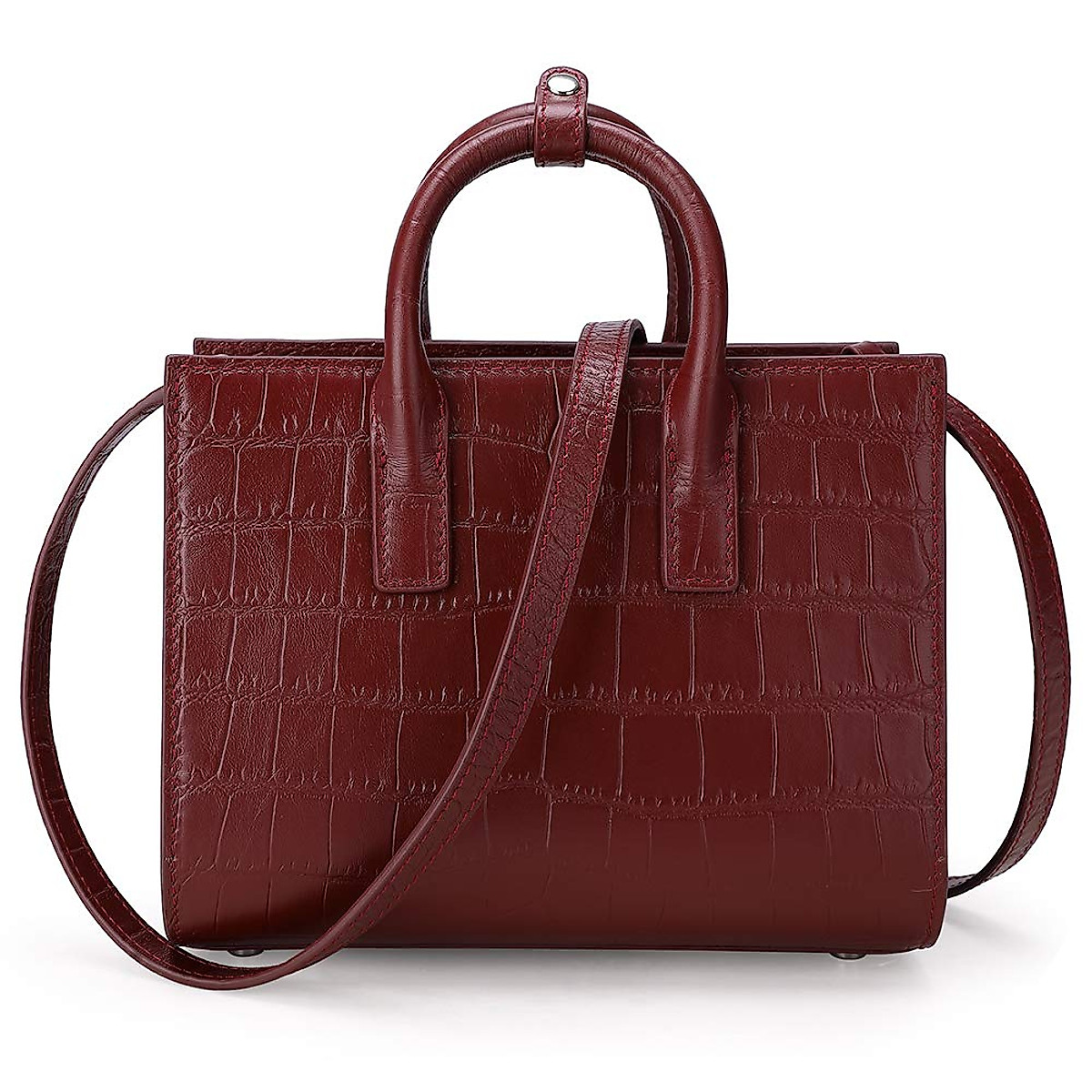 Women Handbags Leather Designer Top Handle Bags Crocodile Pattern Crossbody Shoulder Bags Wine Red Medium