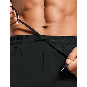 CRZ YOGA Men's 2 in 1 Running Shorts with Liner - 7'' Quick Dry Workout Sports Athletic Shorts with Pockets Black Medium
