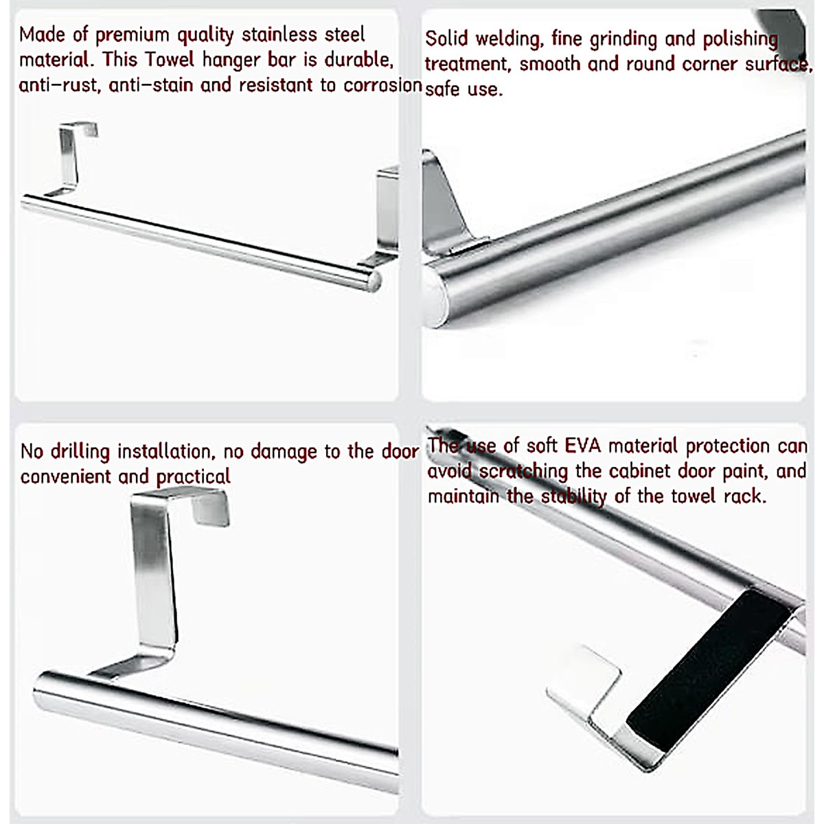 RUIBAOLY Stainless Steel Over Door Towel Rack Bar Holders for Universal Fit on Over Cabinet Cupboard Doors ，9.2" Wide - 2 Pack(Silver)