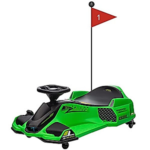 24V Kids Ride on Drift Car for Kids, Electric Drifting Go-Kart Up to 7.5 mph Variable Speed, Built-in Music,Colorful LED Light,USB,Low-Power Alarm,Green