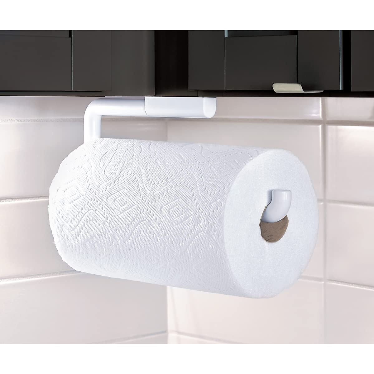 iDesign Plastic Wall Mounted Metal Paper Towel Holder, Roll Organizer for Kitchen, Bathroom, Craft Room, 13" x 5" - White