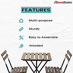 EventStable French Bistro Folding Table and Chair Set - Durable Folding Wood Table Bistro Set - Bistro Patio Set for Outdoor Garden Backyard Porch