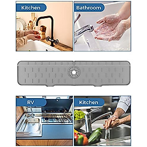 Kitchen Sink Splash Guard - 24 inch Silicone Faucet Handle Drip Catcher Tray, Dish Soap Sponge Holder Mat Behind Faucet, Kitchen Gadgets Sink Accessories Drying Mat Sink Caddy Organizer for Kitchen