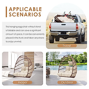 Nicesoul Outdoor Hanging Egg Chair Without Stand, Patio Wicker Swing Egg Basket Chairs with Padded Cushions, Ceiling Tree Swinging Egg-Shaped Chair No Stand for Indoor Bedroom Balcony Porch, Brown