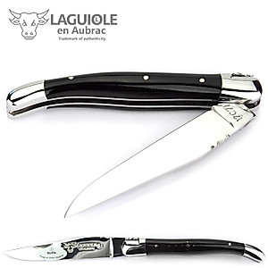 Laguiole en Aubrac handmade knife 11 cm L0211BUIF buffalo horn handle, blade and bolsters stainless steel shiny