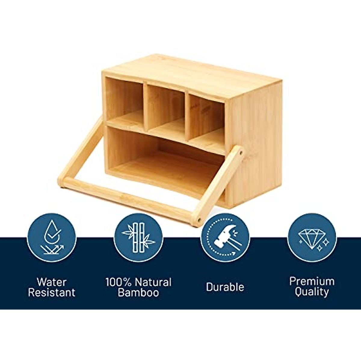 RoyalHouse Natural Bamboo Utensil Holder And Organizer For Kitchen Countertop, Bamboo Picnic Basket With Folding Handle for Camping Trip