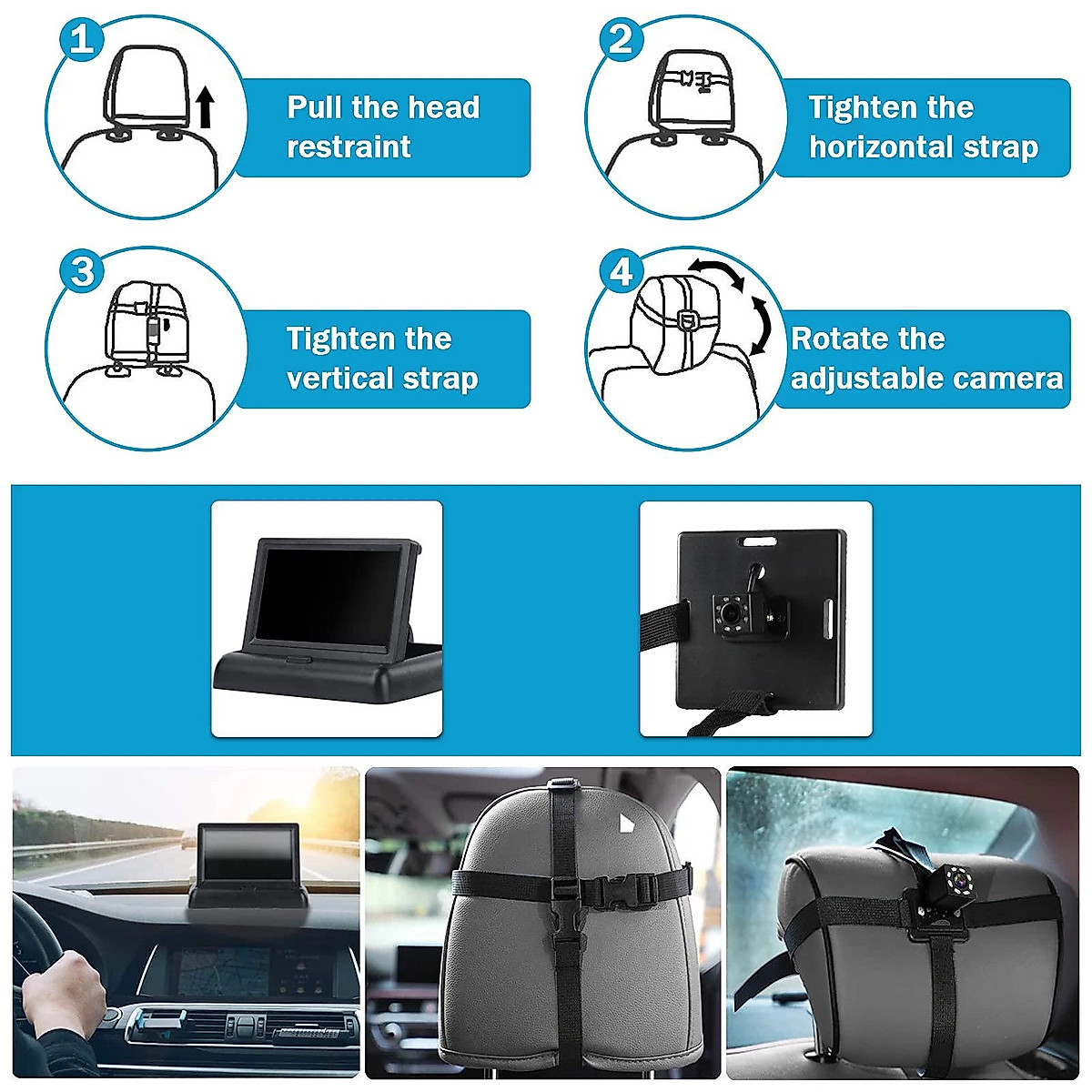 EVERSECU Baby Car Mirror Camera Monitor, 4.3'' HD LCD Car Mirror Display Monitor, Car Safety Seat Mirror Camera Monitor with Wide Crystal Clear View, Night Vision, Easily Watch Your Baby