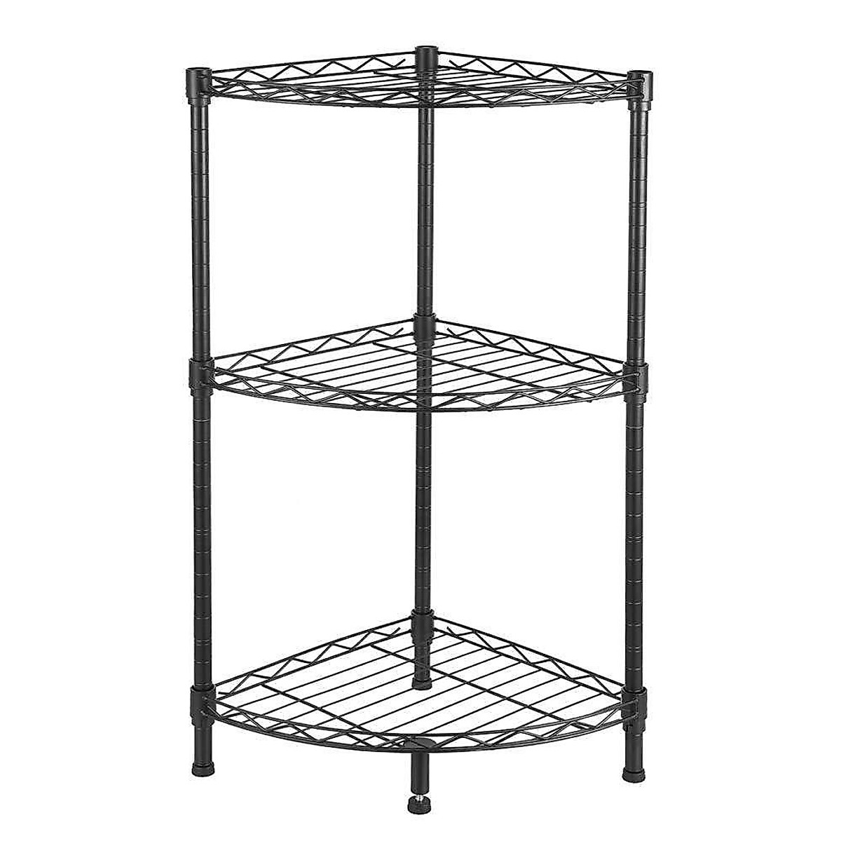 FRITHJILL 3-Tier Adjustable Corner Wire Shelving,Metal Wire Shelving Rack Unit Storage Organizer Tower,Black