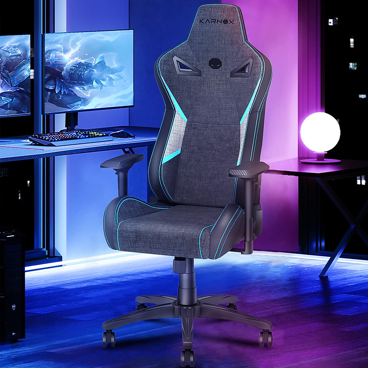 KARNOX Legend Gaming Chair Ergonomic Office Desk Chair Racing PC Chair High-Back Executive Chair with Adjustable Headrest and Lumbar Support 360 Degree Swivel Recling Computer Chair Cloth Dark Grey