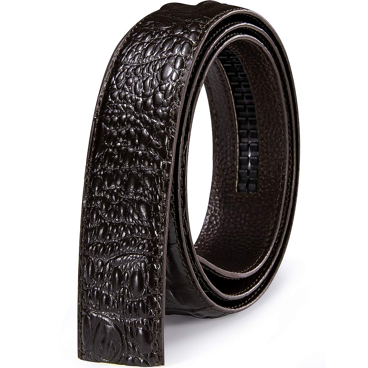 Barry.Wang Leather Ratchet Belt Men Brown Crocodile Belts Gold Designer Automatic Buckle Gift Box