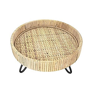 Creative Co-Op 9.75" R Decorative Woven Rattan Metal Clothespin Feet Pedestal, 9.75" x 5.5", Beige