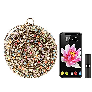 WPKLTMZ Women Evening Bag Round Rhinestone Crystal Clutch Purse Ring Handle Handbag for Wedding Prom Party (Colorful)