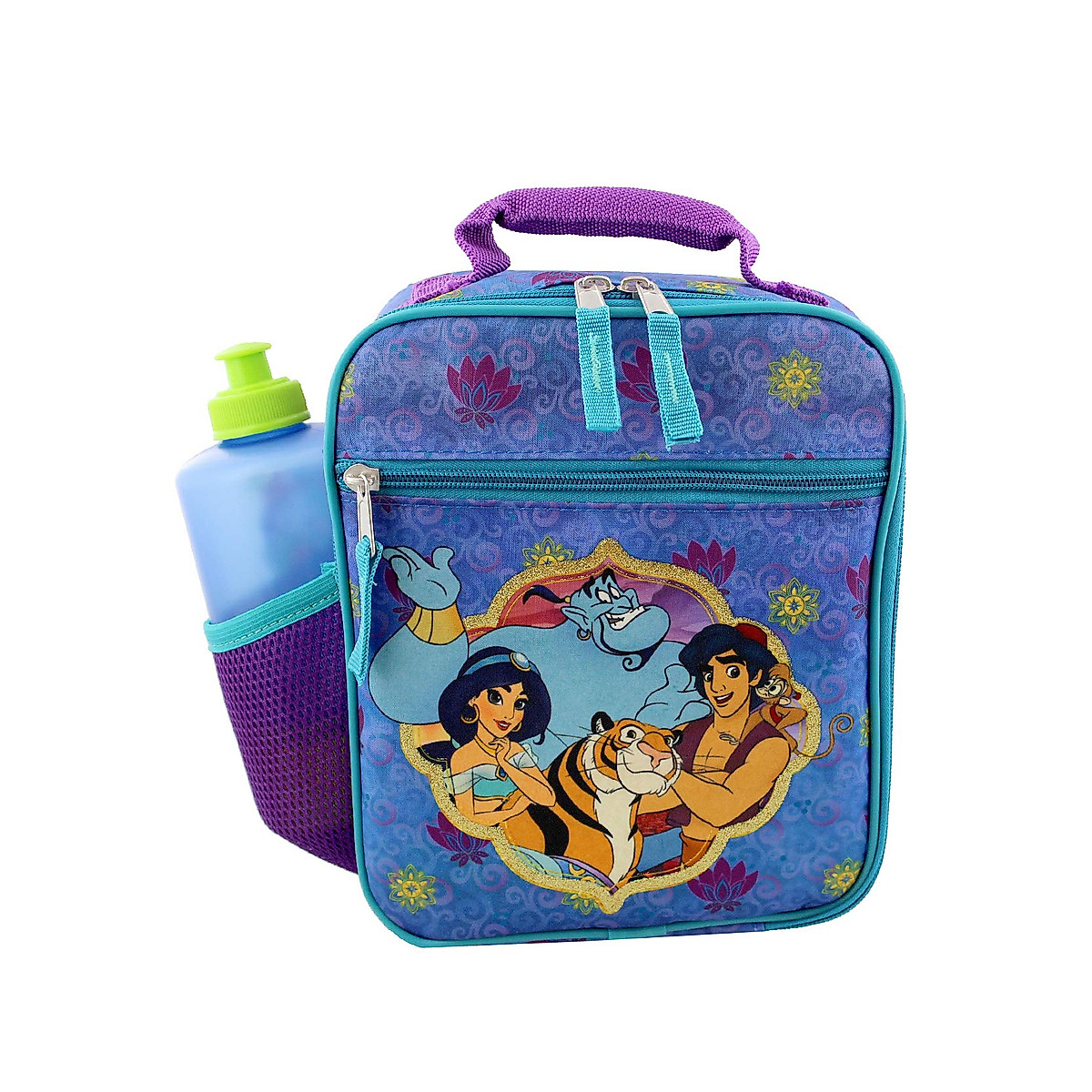 Disney Aladdin Princess Jasmine Girls Boys Soft Insulated School Lunch Box (One Size, Purple/Blue)
