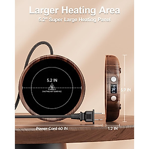 SWEETFULL Mug Warmer, 36W Coffee Cup Warmer for Desk with 3-Temp Settings Display, 2-12H Timer, Candle Warmer Plate, Coffee Accessories for Women Men Mom Dad - Wood