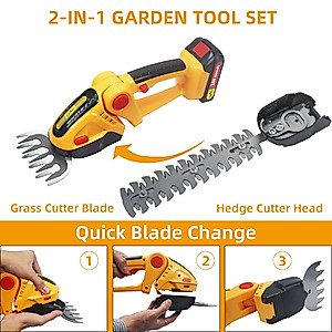 2 in 1 Hedge Trimmer, Cordless Grass Shear & Shrub Trimmer Electric 24V Handheld Weed Grass Cutter with 2×1.5Ah Rechargeable Battery for Garden, Lawn, Gardening Tools