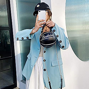 Basketball Shaped Purse Crossbody Bag Round Messenger Bags Tote Shoulder Handbag For Women Girls (Basketball Black)