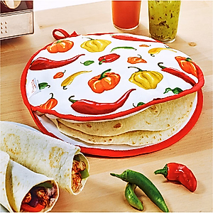 LEONAL Tortilla Warmer Taco 12 Inch Insulated Pouch Cloth - Microwave Use Fabric Bag to Keep Food Warm for up to One Hour (Chili Pepper Fiesta Party Carnival)