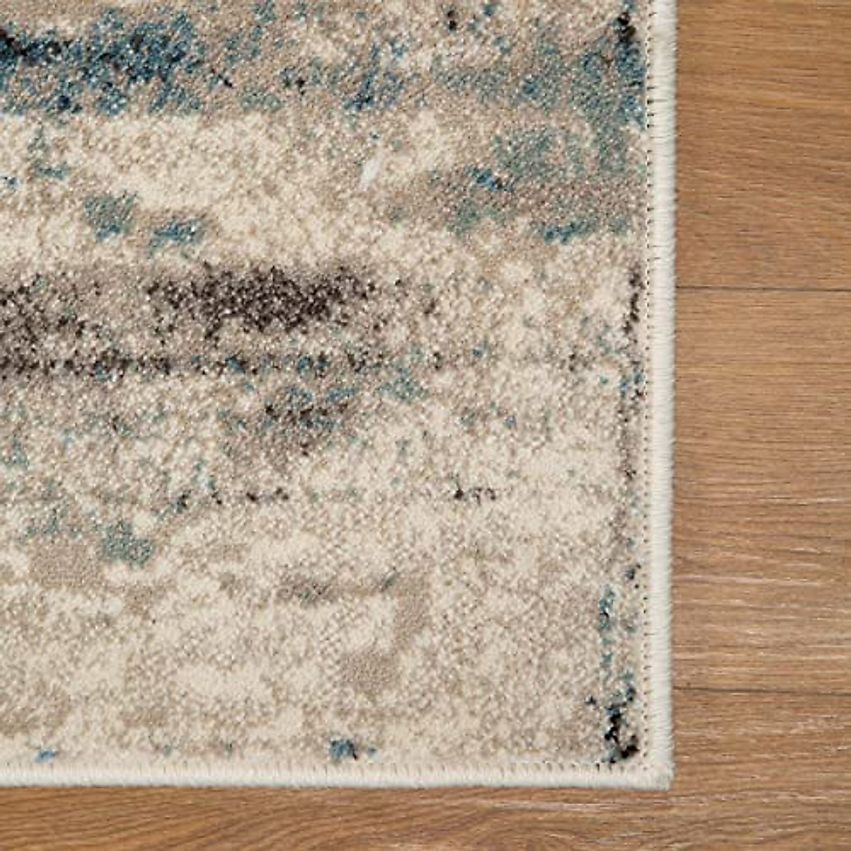 SUPERIOR Indoor Large Area Rug, Striped Damask Modern Decor for Living/ Dining Room, Office, Bedroom, Entryway, Kitchen, Dorm, Hardwood Floor Throw, Jute Backed, Taia Collection, Blue-Cream, 5' x 8'