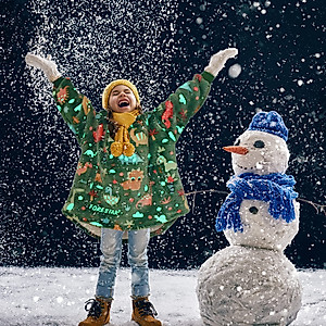 FORESTAR Glow in the Dark Wearable Blanket, Christmas Birthday Gifts for Kids Girls Boys 4-10 YR, Thickened Warm Oversized Sherpa Hoodie with Pockets, Dino