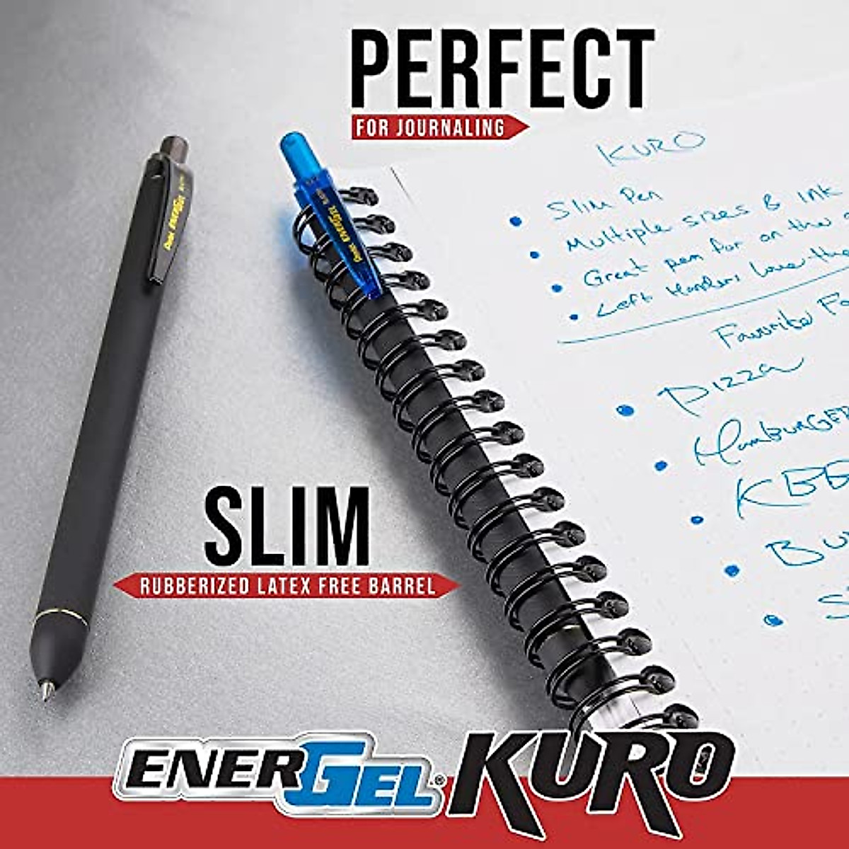 Pentel Energel 0.7 Kuro Gel Pen - Medium Line - 12 Pack Of 6 Black & 6 Blue