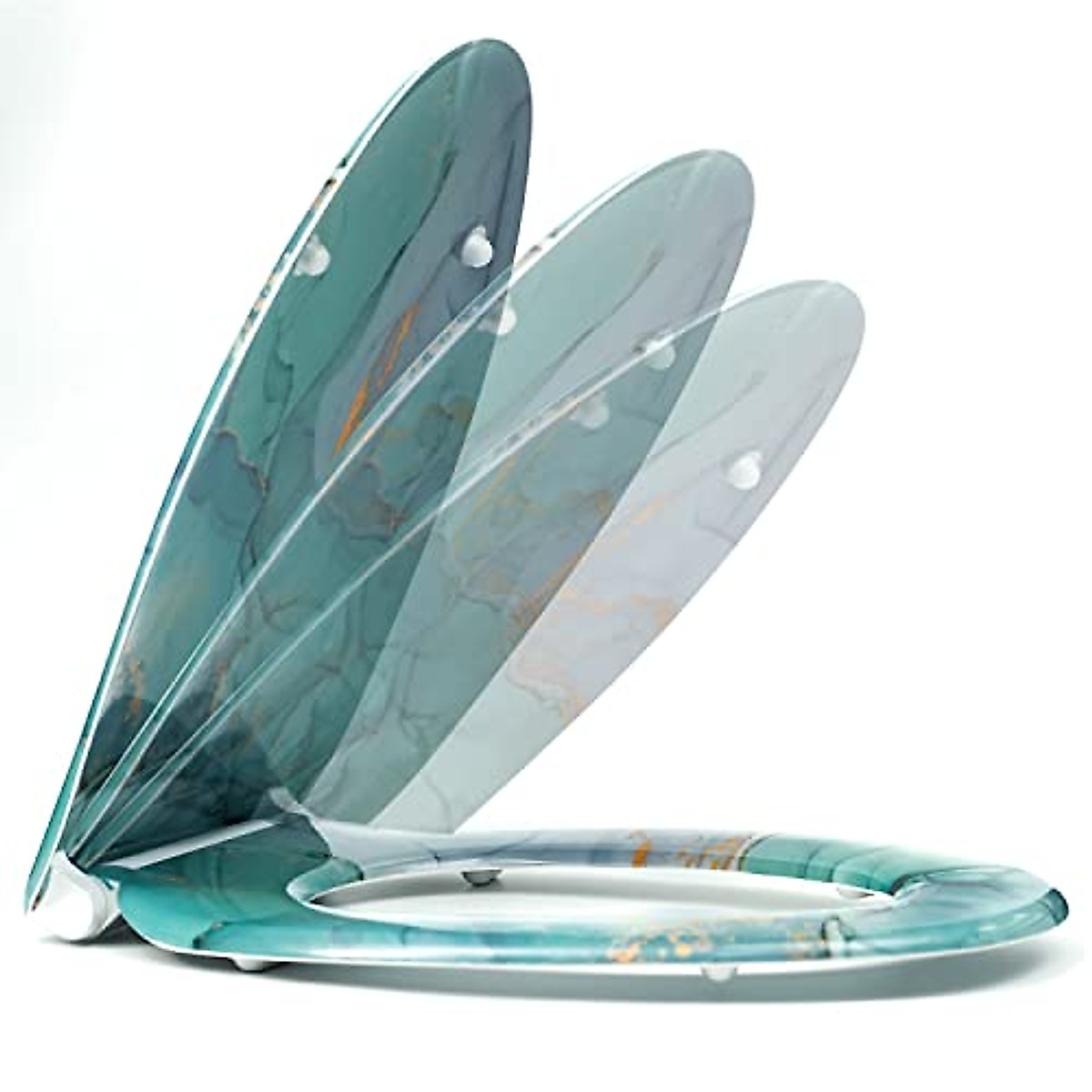 Musesh Elongated Toilet Seat Slow Close Green Ink Abstract Marble Colorful Soft Close Toilet Seat Cover Replacement Toilet Seat Removable Toilet Seat 1 Pack