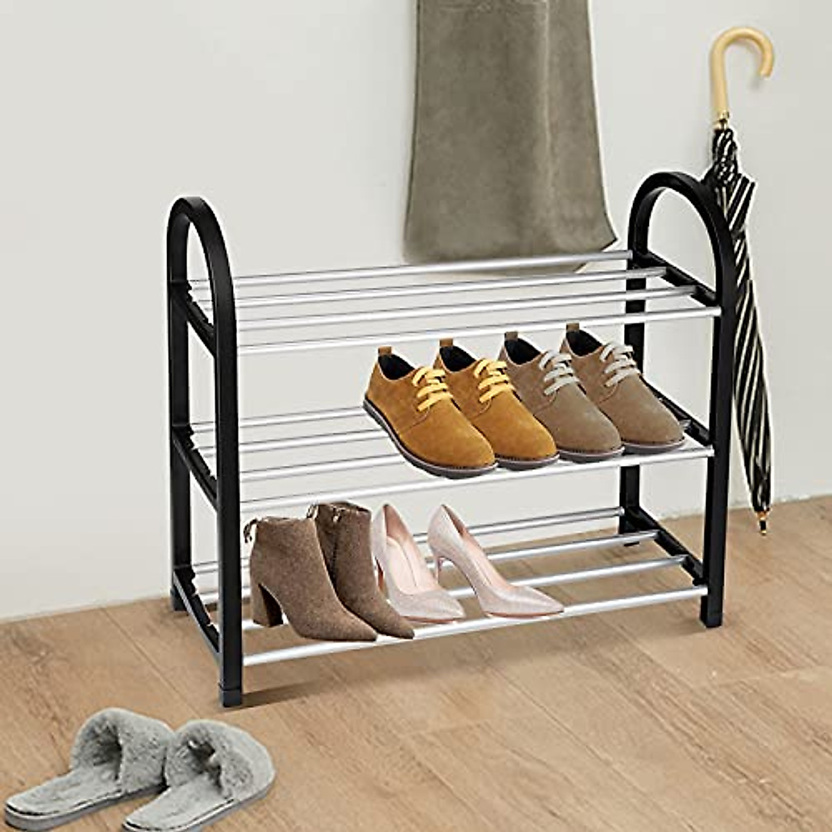 Eboxer Lightweight and Compact Shelf Shoes,Plastic + Aluminum Metal Detachable Shoe Organizer Shoe Tower Cabinet Storage for Home Liveroom Bathroom.(3 Tiers)