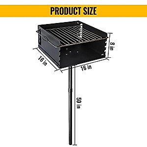 Migoda Park-Style Charcoal Grill, 16x16x8 Inch Heavy Duty Steel Outdoor BBQ Grill with Grate, Single Post Carbon Steel Park Grill for BBQ, Backyard, Camping