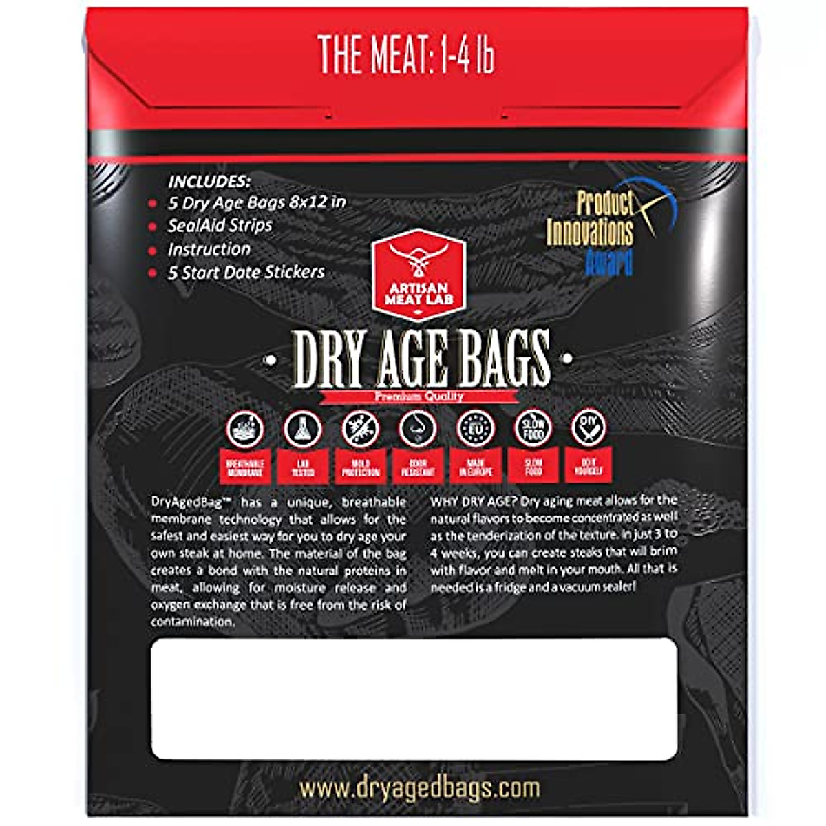 Dry Aging Bags for Meat Vacuum Sealer no Required easily create Dry Age Meat at Home breathable membrane KIT 5pcs 8x16 in (20x40cm) 1-5lb up to 2.5kg