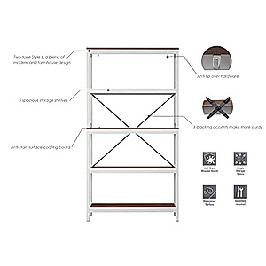 Spirich Home 5 Tier Bookshelf, Tall Industrial Wood Bookcase, Modern Storage Book Shelf for Bedroom, Living Room and Home Office, Rustic Brown