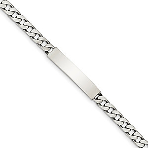 Solid 925 Sterling Silver 7inch Engravable Vintage Antiqued Curb Cuban Link ID Bracelet Engravable Identification Name Bar Tag - with Secure Lobster Lock Clasp 7" (Width = 6mm)